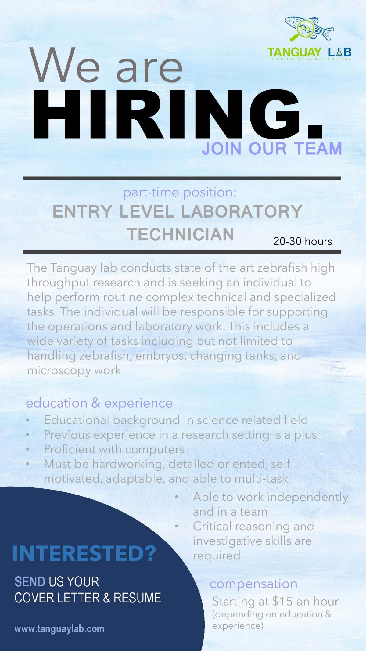 We are hiring lab techs! - Tanguay Lab